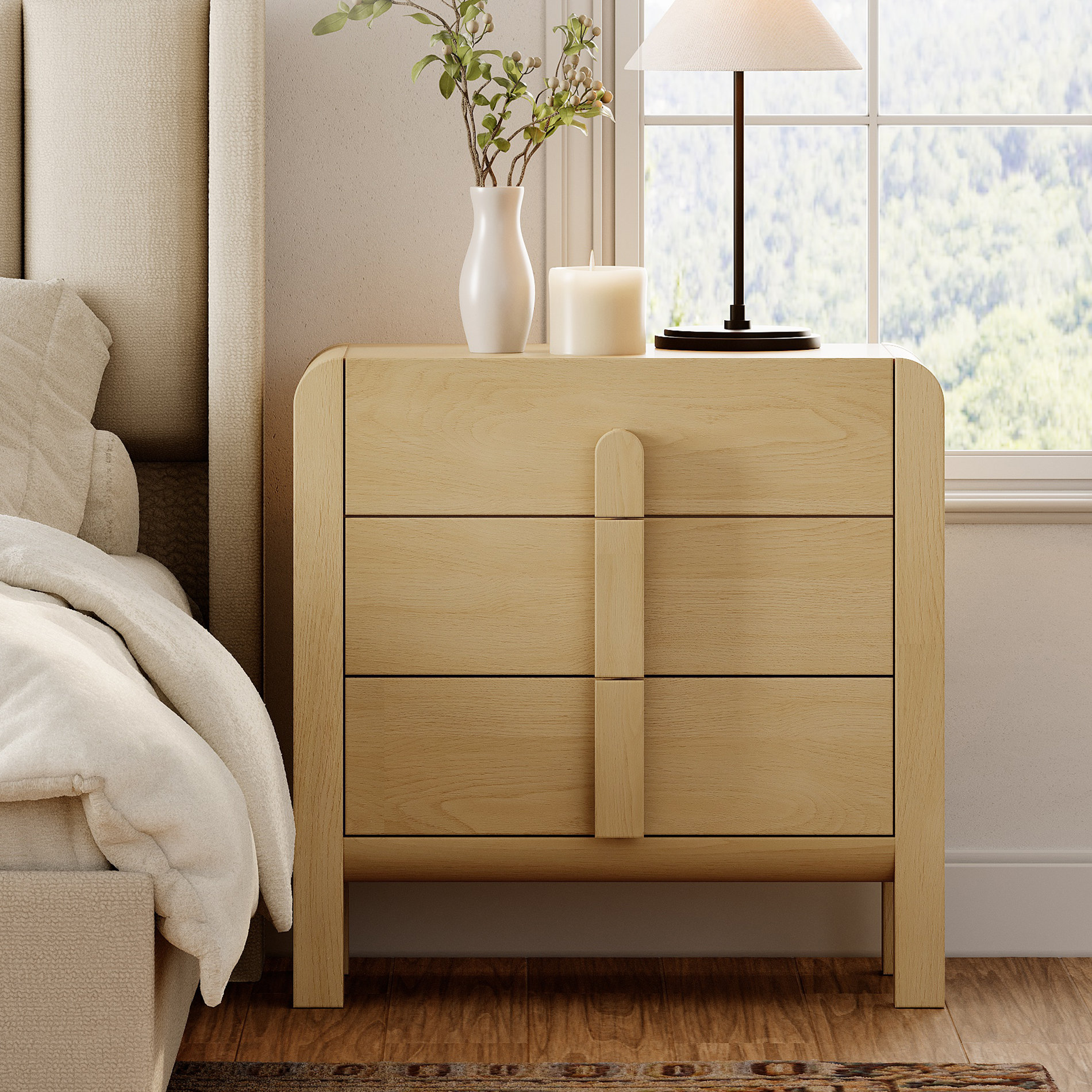 Ebern Designs Adora Modern Wood Nightstand With 3 Drawers ,31.5" Large Mid-Century End Table ...